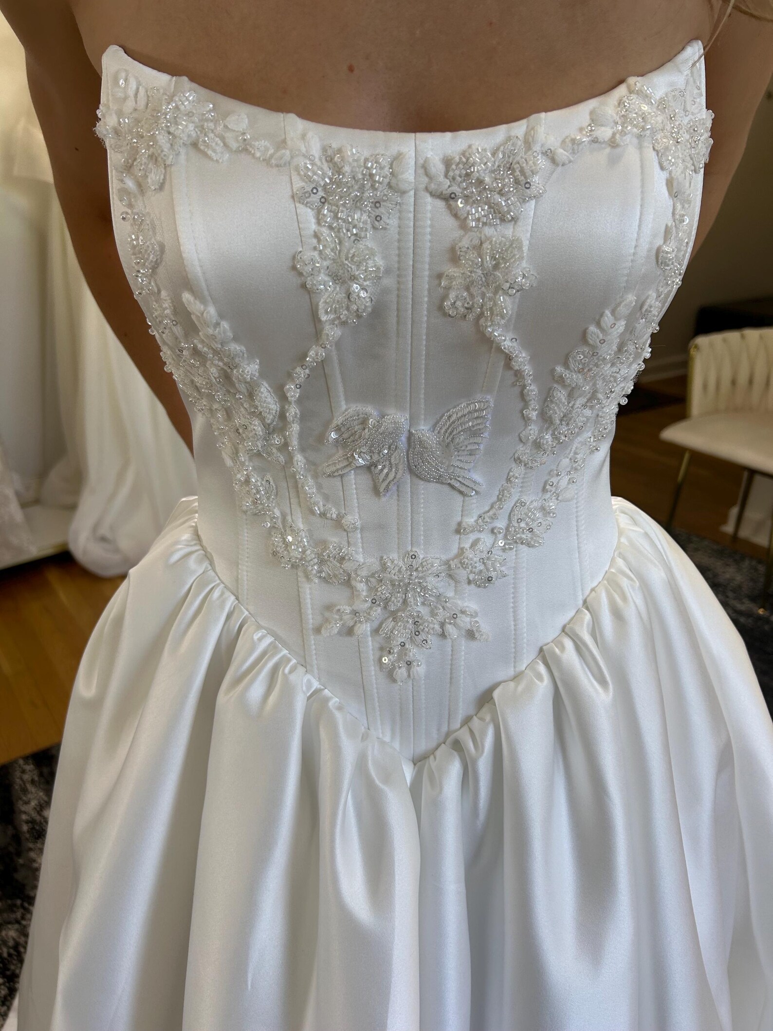 Satin Luxurious Bridal Gown, Embellished Beaded Structured Corset ...