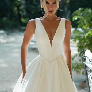 Drop Waist Wedding Dress, Satin Wedding Gown With Straps, Basque Corset ...