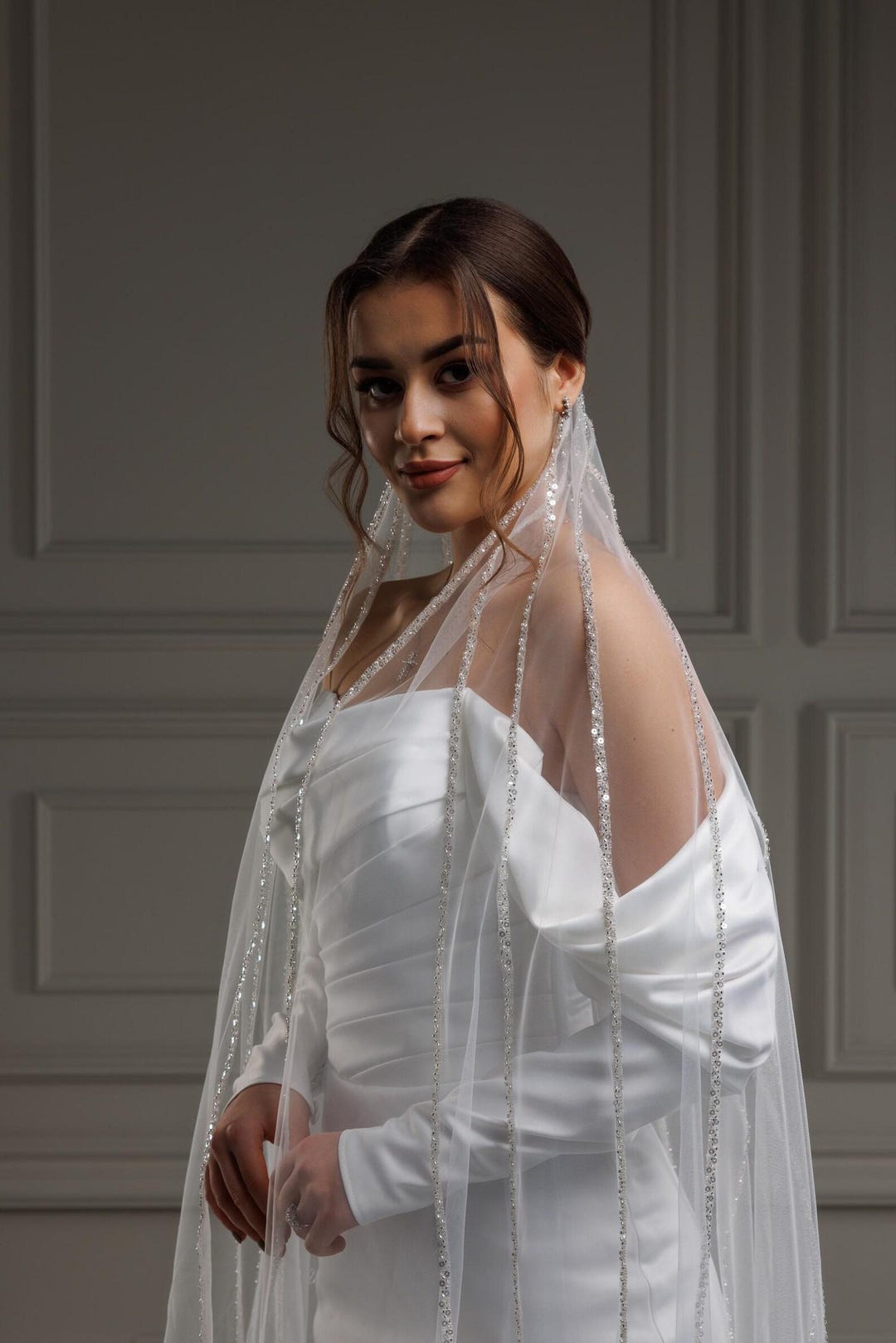 Bridal Veil, Modern Elegant Wedding Veil, Long Sheer Wedding Veil, Veil ...
