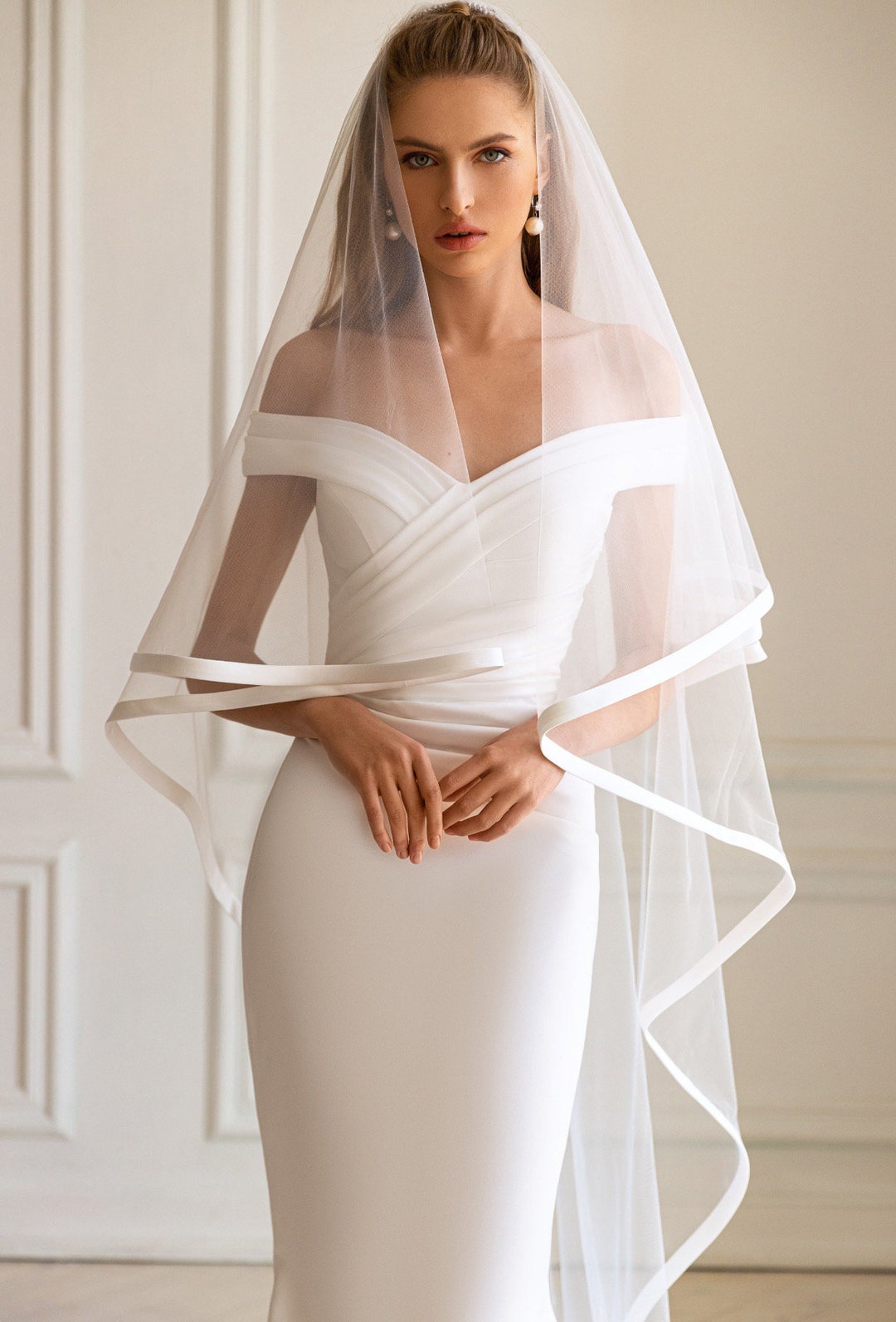 Bridal Veil, Modern Elegant Wedding Veil, Long Sheer Wedding Veil ...