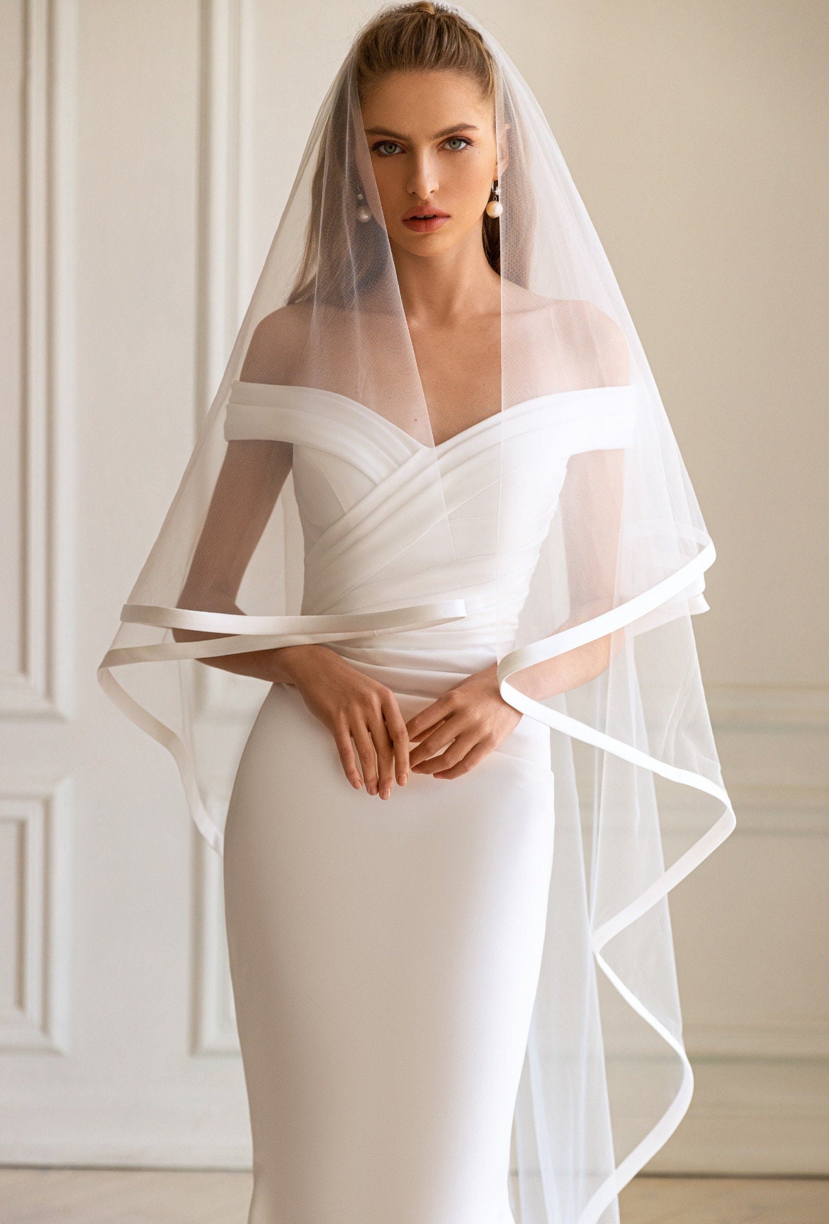 Bridal Veil, Modern Elegant Wedding Veil, Long Sheer Wedding Veil ...