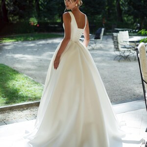 Drop Waist Wedding Dress, Satin Wedding Gown With Straps, Basque Corset ...