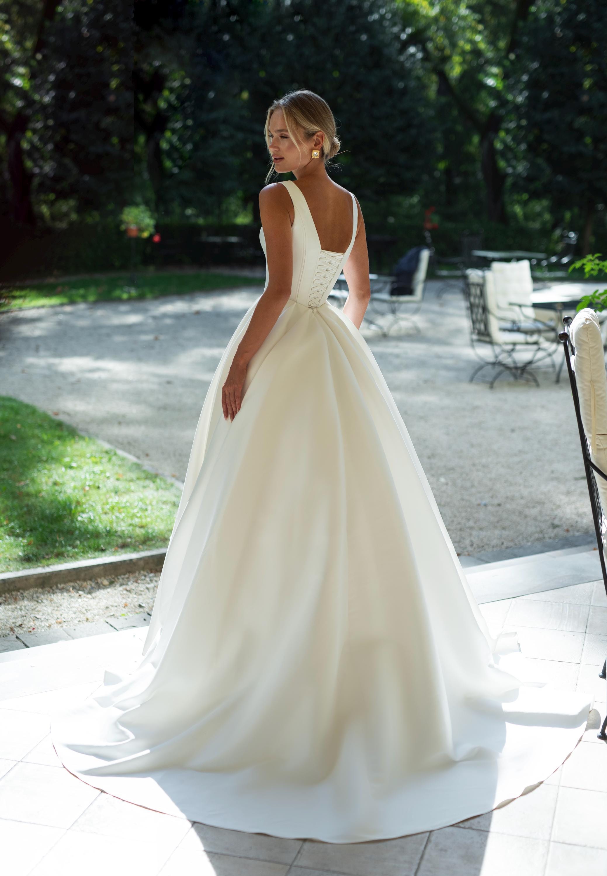 Drop Waist Wedding Dress, Satin Wedding Gown With Straps, Basque Corset ...