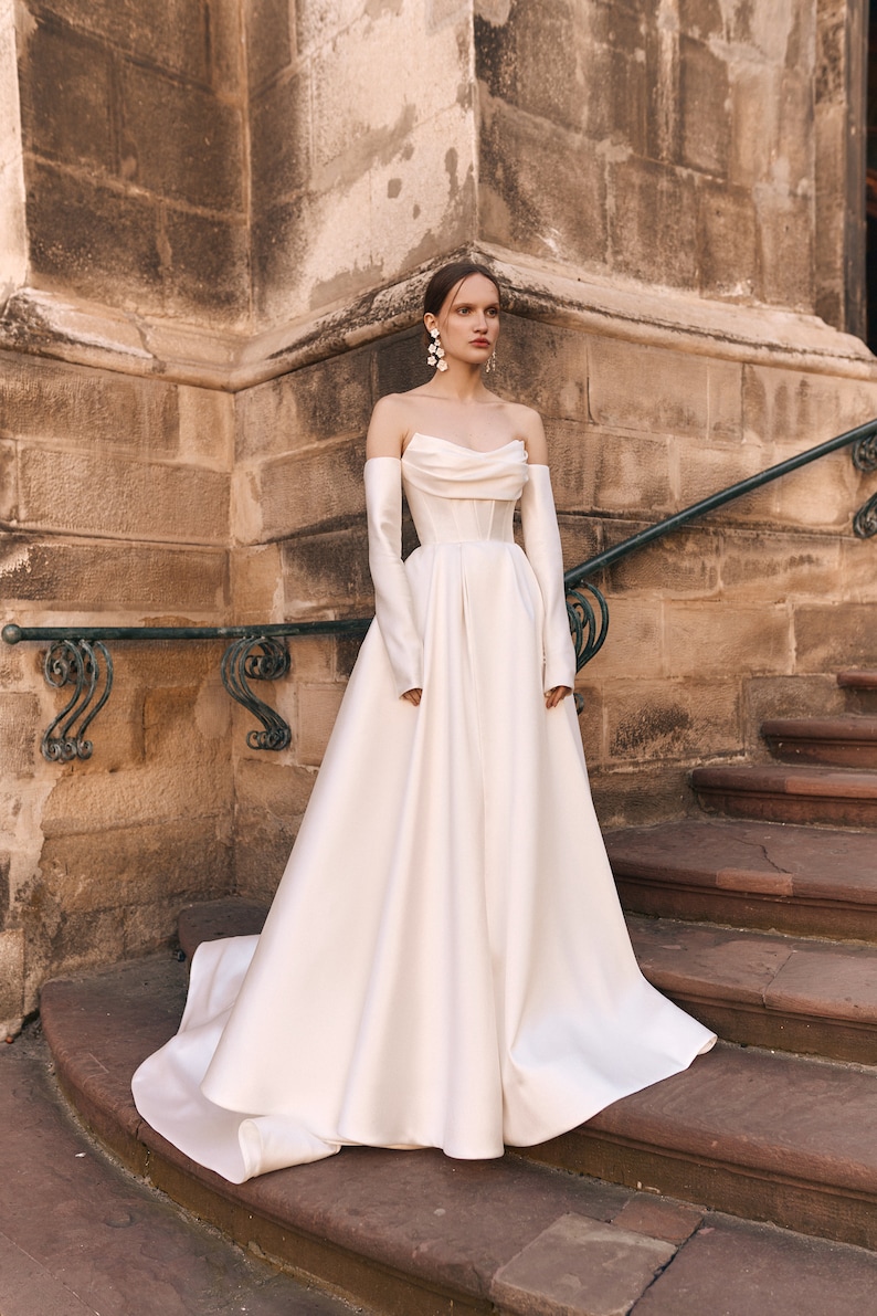 A-line Elegant Wedding Dress, Modern Satin Bridal Gown With Long Train ...