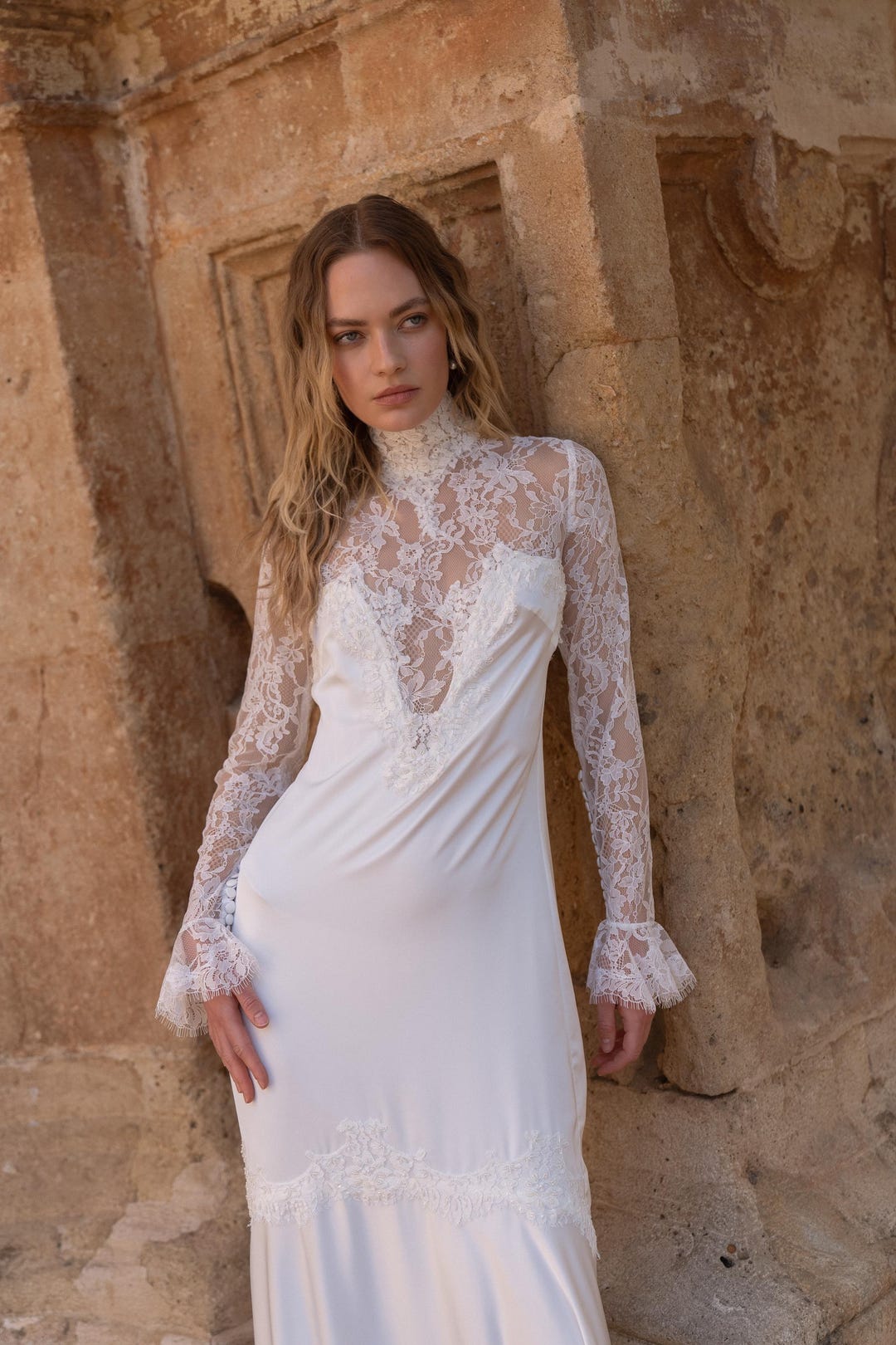 Lace Mermaid Wedding Dress, Long Sleeve Bridal Gown, Romantic Floral ...