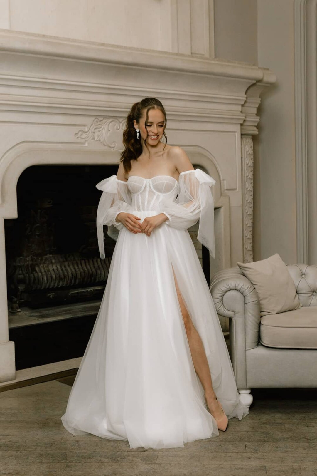 A-line Graceful Tulle Wedding Dress, Boned Sparklycorset Wedding Dress ...