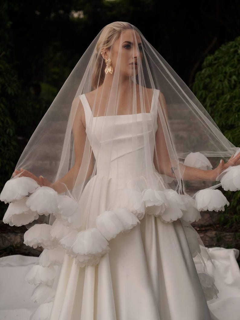 Royal Satin A-line Wedding Dress, Luxury Open Back Vintage Gown, Floral ...