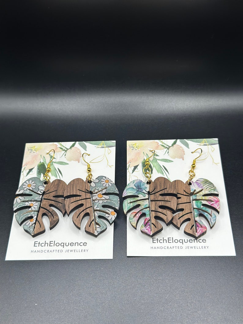 Handcrafted Wooden Monstera Leaf Earrings: Boho Daisy Floral Jewelry - Etsy