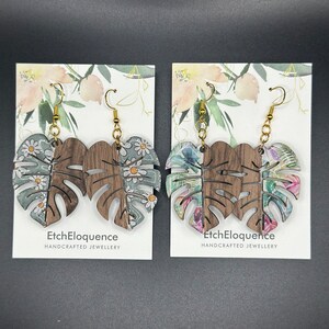 Handcrafted Wooden Monstera Leaf Earrings: Boho Daisy Floral Jewelry - Etsy