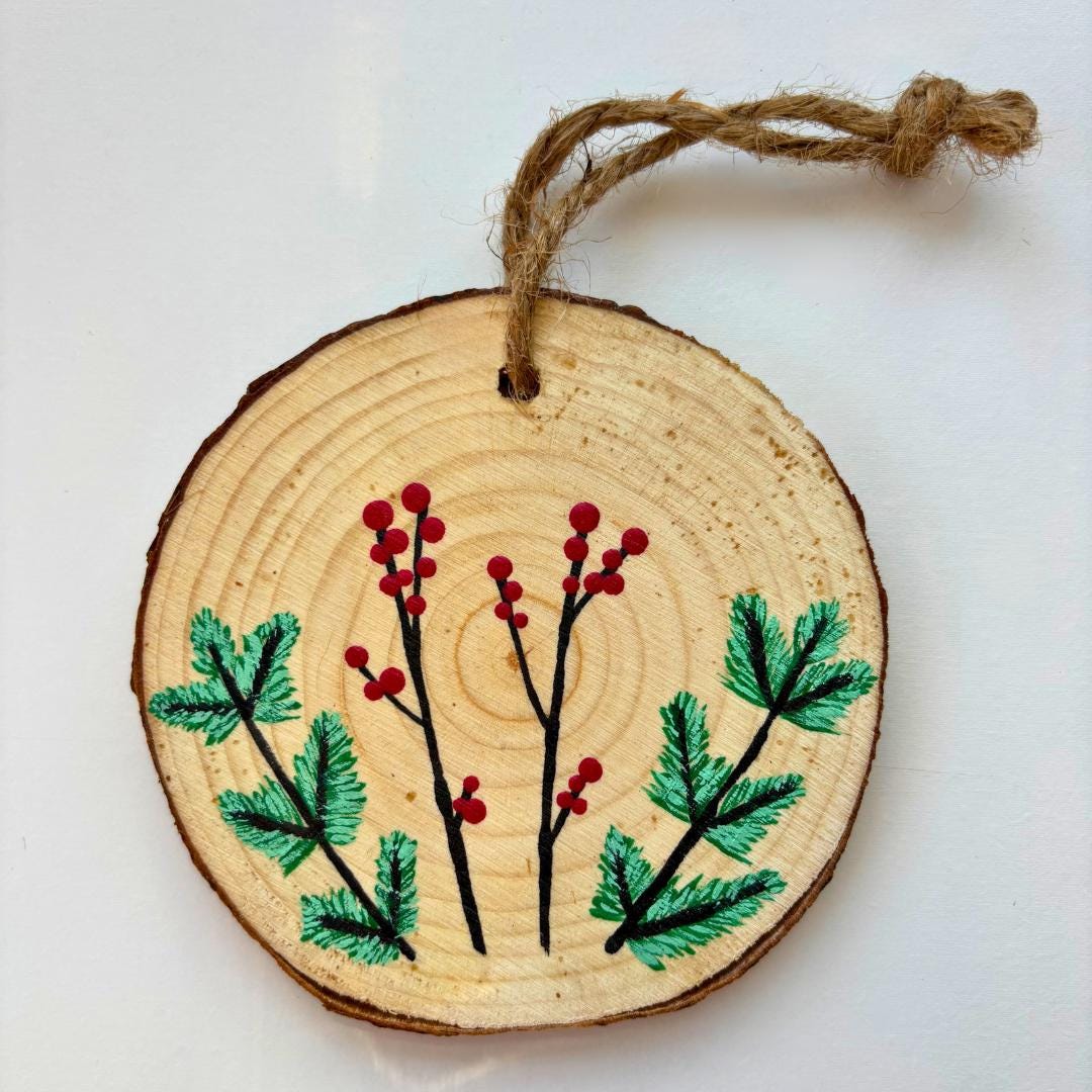 Rustic Hand-painted Wooden Slice Christmas Ornaments/rustic Holiday ...