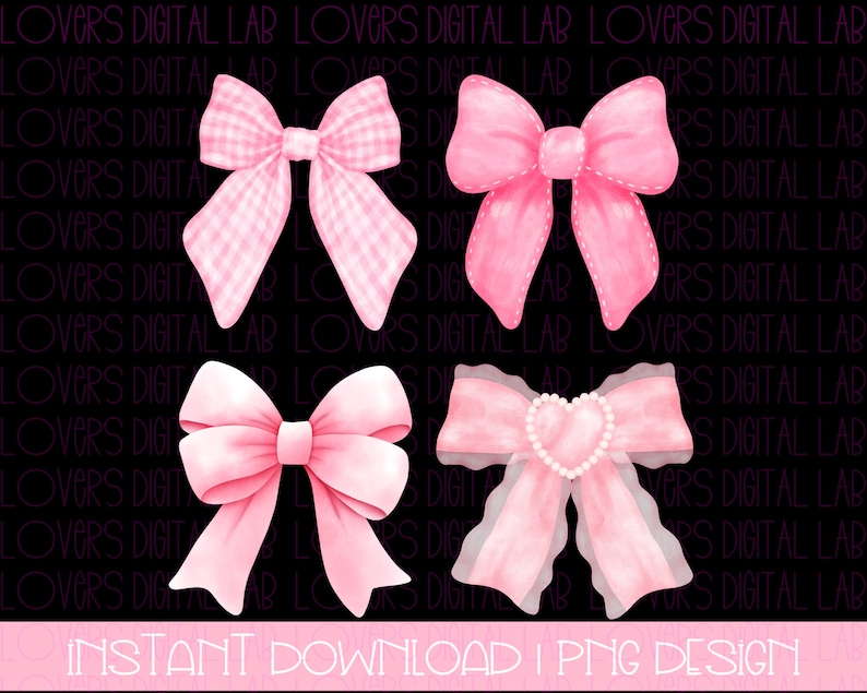 Pink Bows PNG, Coquette Home Decor, Bow Collage PNG, Girly Girl Pink ...