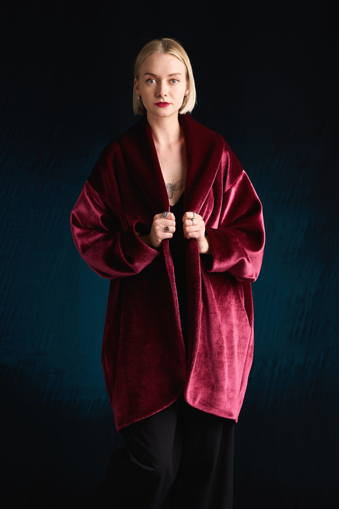Duchess Ruby Red Velvet Coat| Oversized Boho Coat| Cocoon Silhouette ...