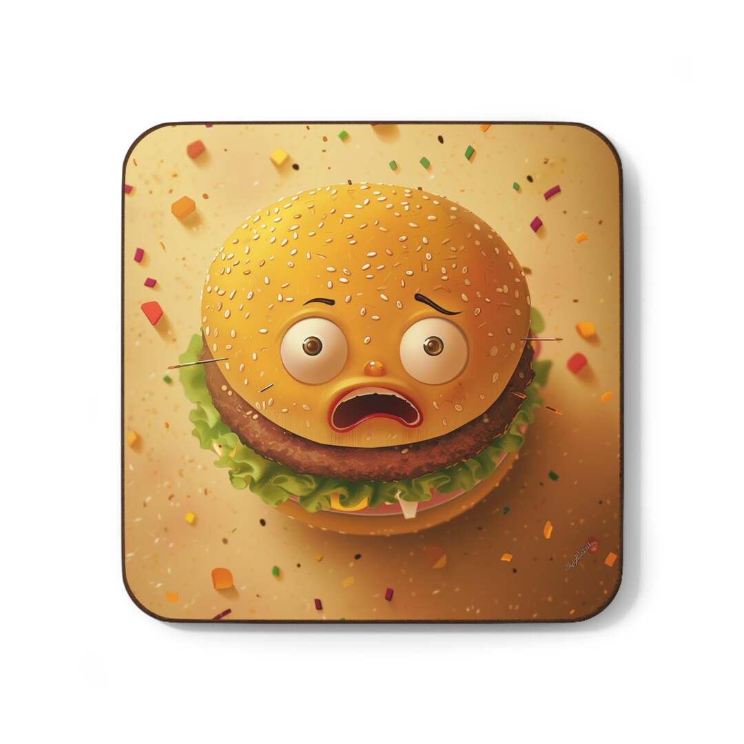 Scared Burger Coaster, 1 2 4 8 Pack, Don't Eat Me Burger Coasters ...