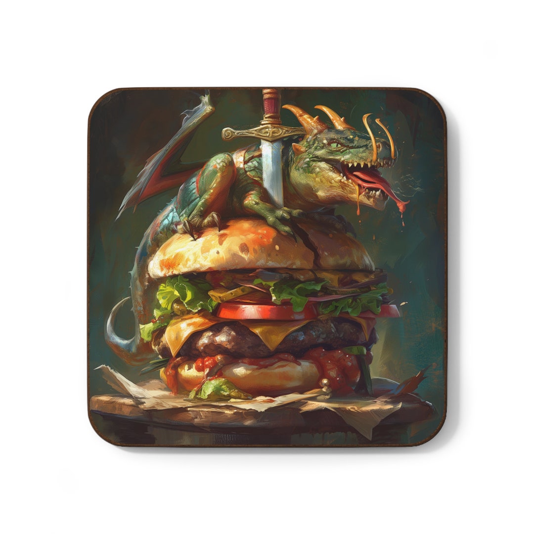 Burger Slaying Dragon Coaster, 1 2 4 8 Pack, Burger Coasters, Burger ...