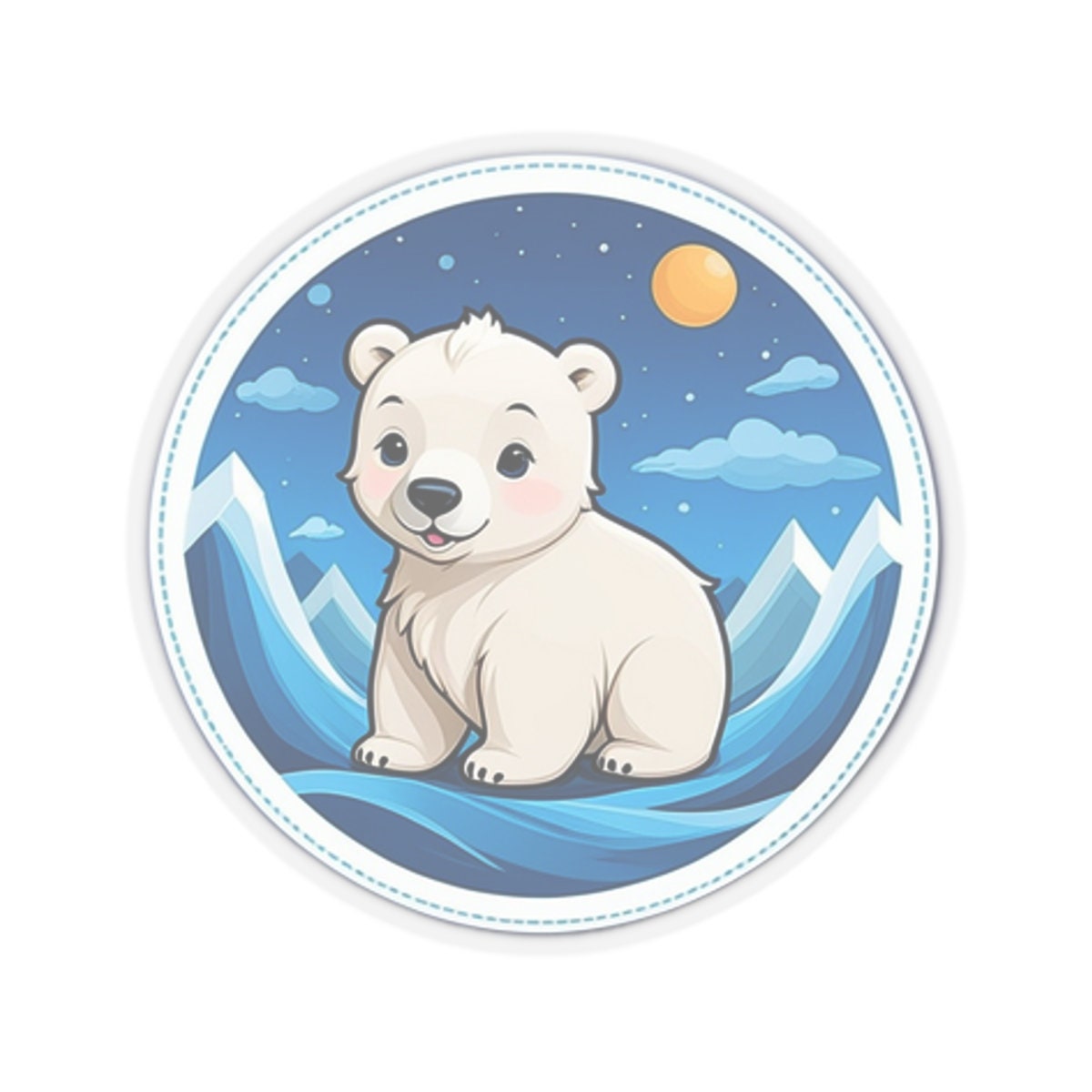 Circle Polar Bear Sticker - Etsy