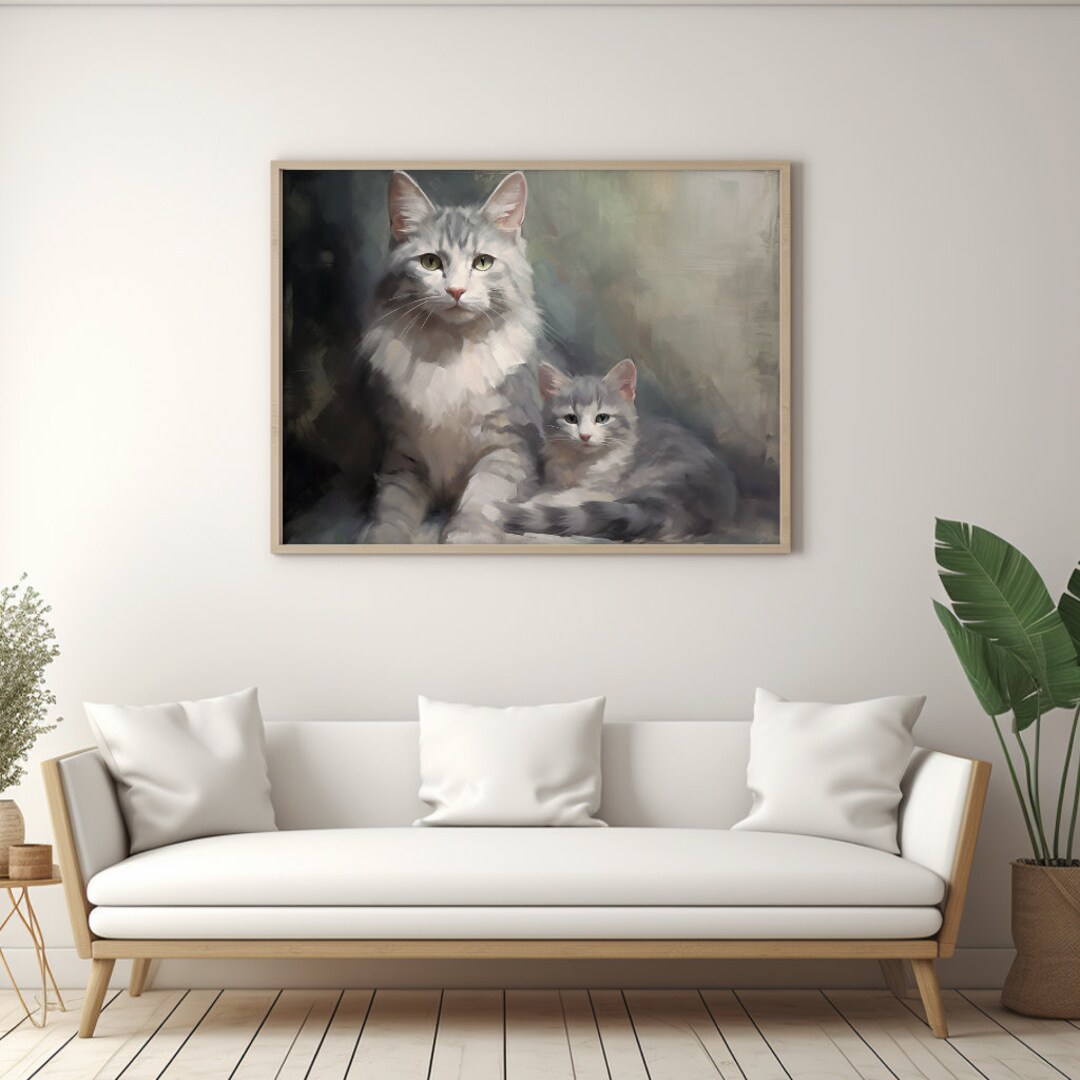 Cat Oil Painting 3 Print Set, Vintage Cat Print, Wall Art, Digital ...