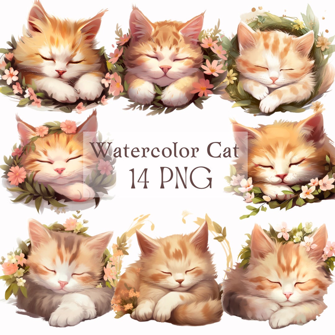 PNG With a Transparent Background, Kitten Watercolor, Cute Cat Prints ...