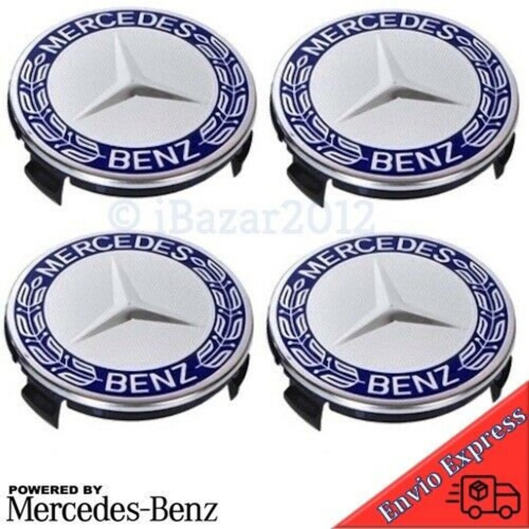 Set of 4 Blue Laurel Center Wheel Hub Caps for Mercedes Benz 75mm Rims ...