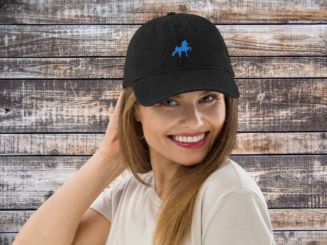 Black Denim Hat With Aqua Embroidered American Saddlebred Horse - Etsy