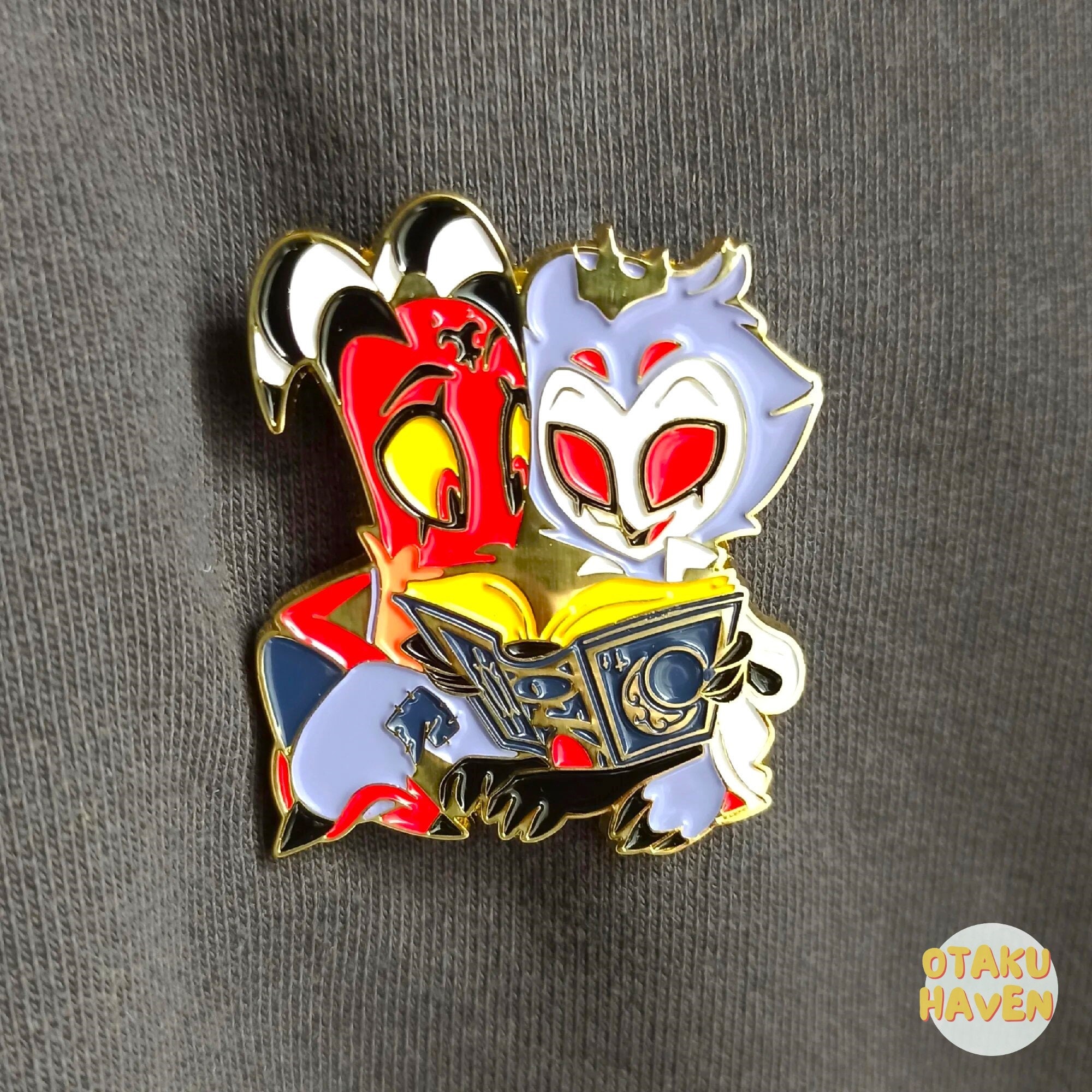 Hazbin Hotel Little Blitz and Stolas Reading Book Enamel Pin Brooch ...