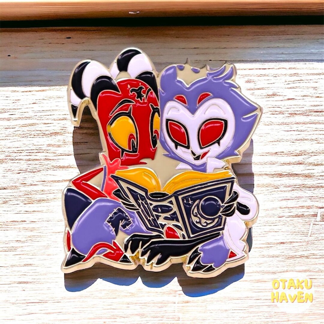 Hazbin Hotel Little Blitz and Stolas Reading Book Enamel Pin Brooch ...