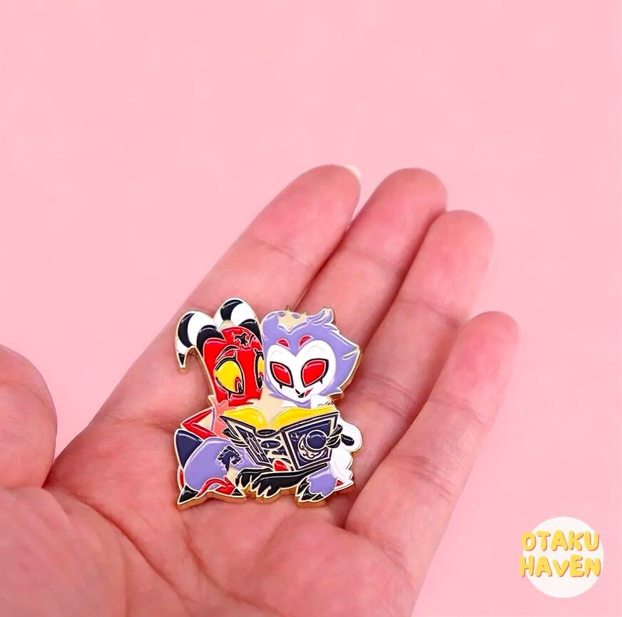 Hazbin Hotel Little Blitz and Stolas Reading Book Enamel Pin Brooch ...