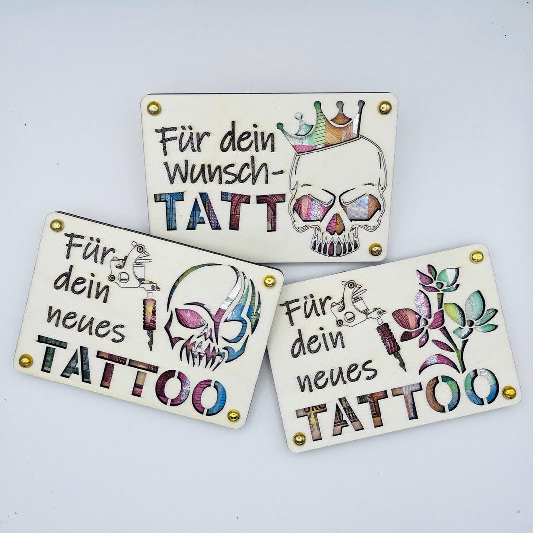 Voucher Tattoo, Wooden Card, Skull – Individual Cash Gift With Personal ...