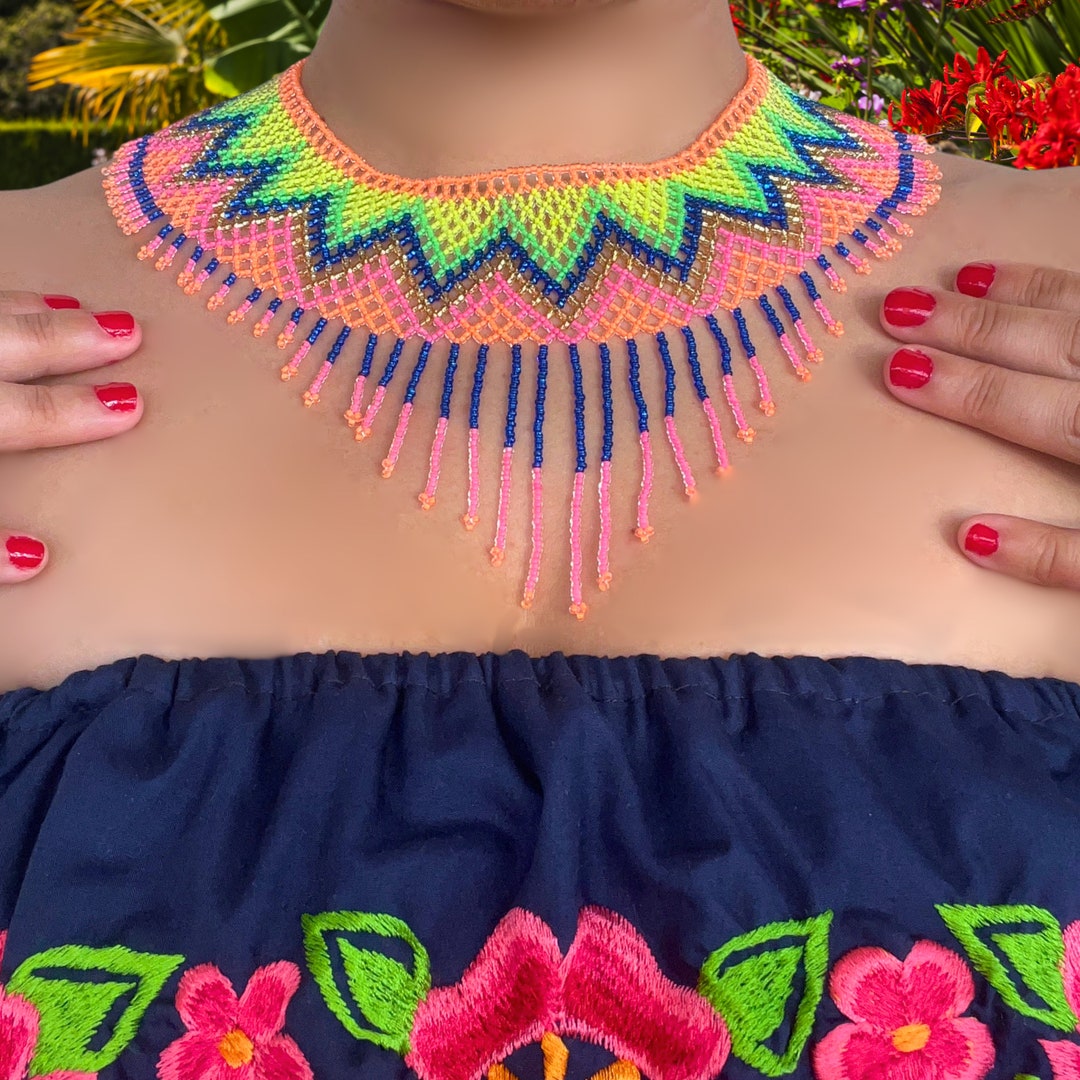 Handmade Huichol Necklace | Mexican Beaded Necklace | Indigenous Art ...