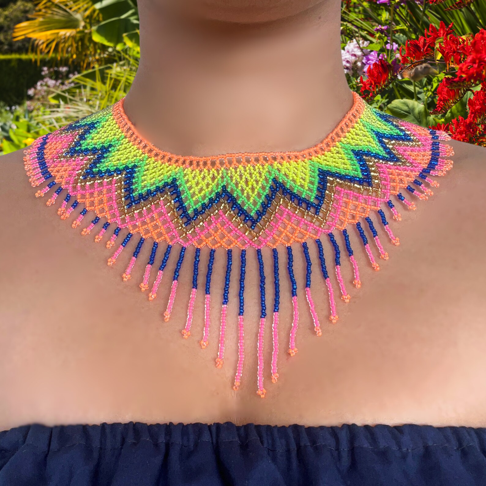 Handmade Huichol Necklace | Mexican Beaded Necklace | Indigenous Art ...
