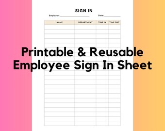 Employee Sign in Sheet | Printable Form |digital File| Instant Download ...
