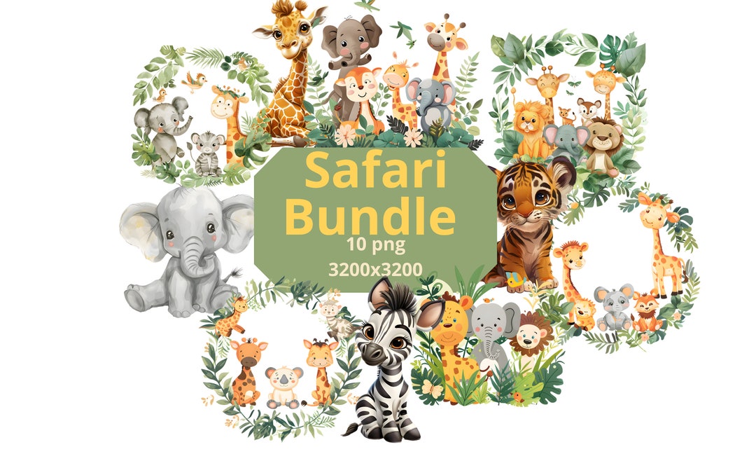 Safari Animal Clipart: Jungle Nursery PNG Bundle (digital Download) - Etsy