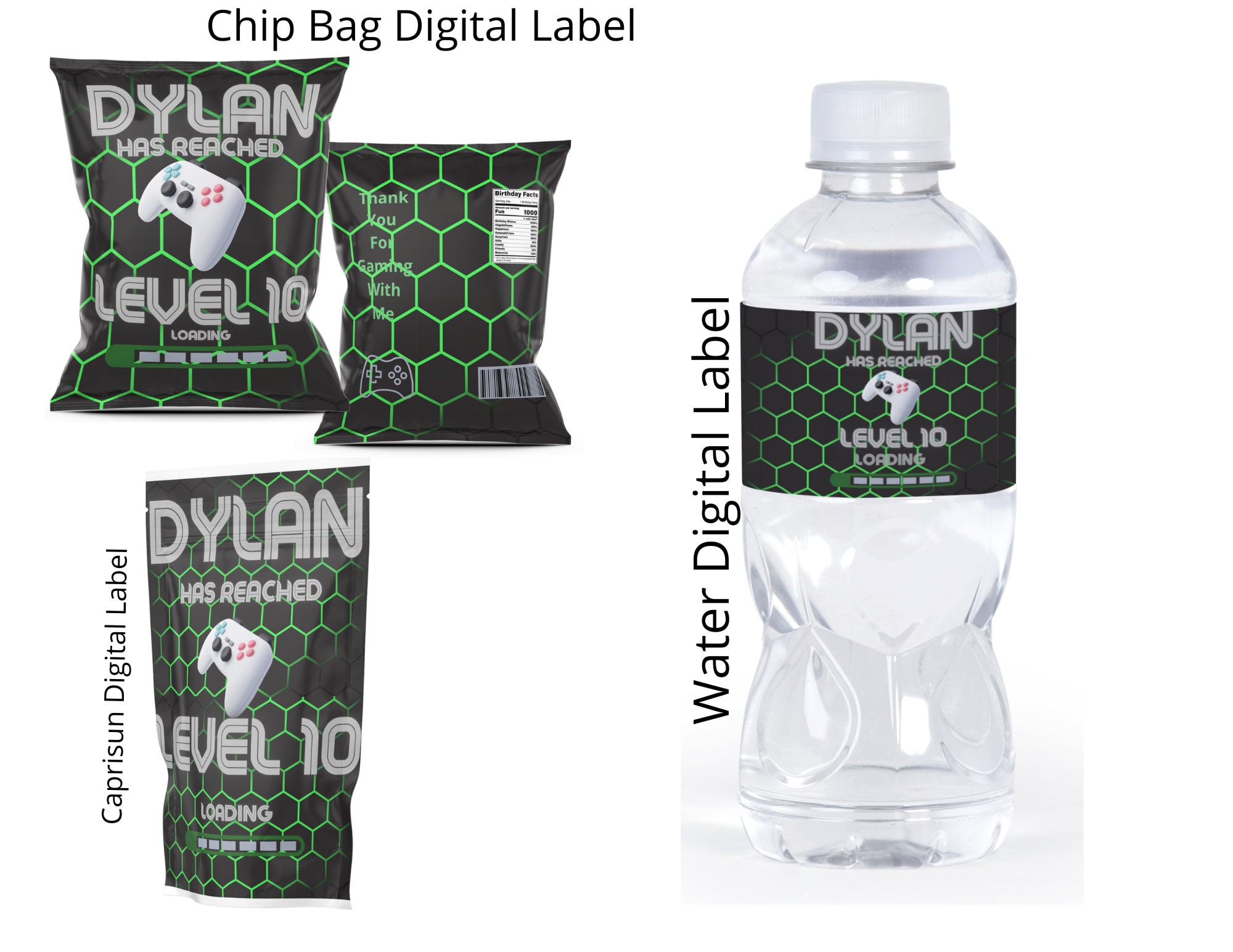 Video Game Birthday Party Favor Templates: Chip Bag, Water Bottle ...
