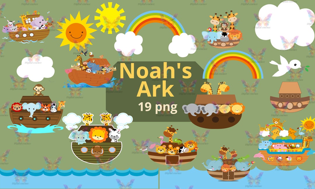 Noah's Ark Clipart Bundle, Cute Baby Animals PNG, Bible Animal Png ...