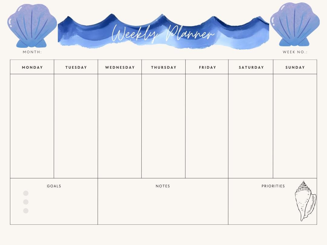 Coastal Beach Weekly Digital Planner - Etsy
