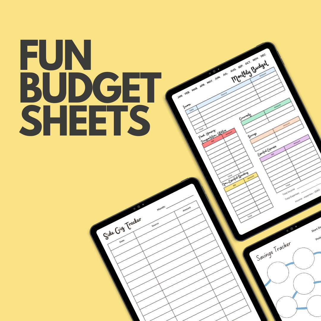 Fun Budget Worksheets: Printable Budgeting Templates (digital Download ...