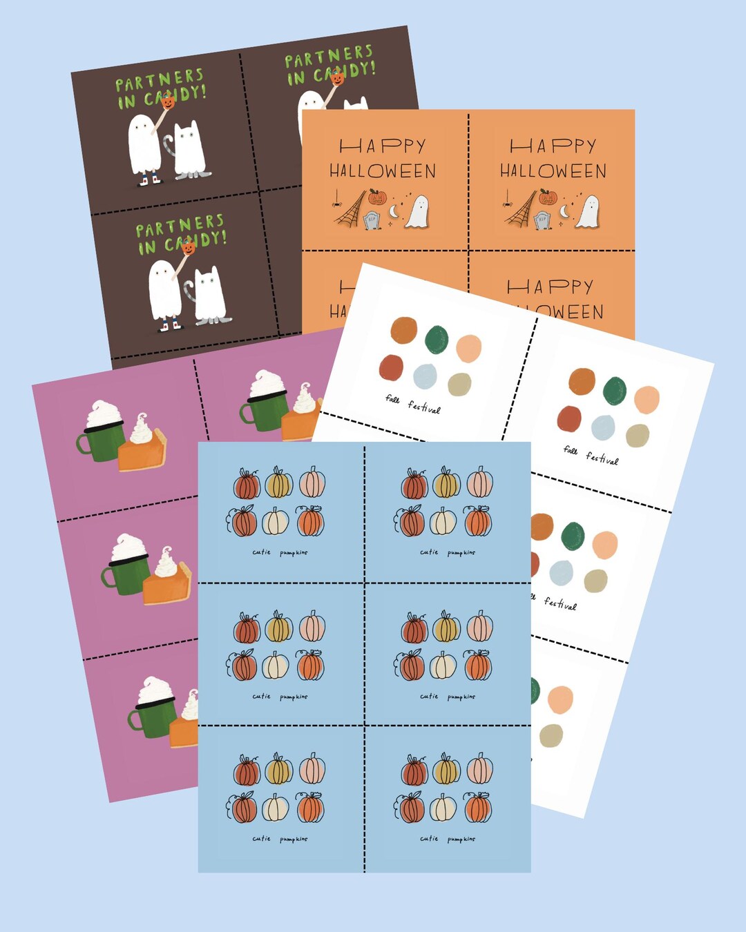 5 Cute Halloween Gift Tags, Illustrated Spooky Tags for Trick or Treat ...