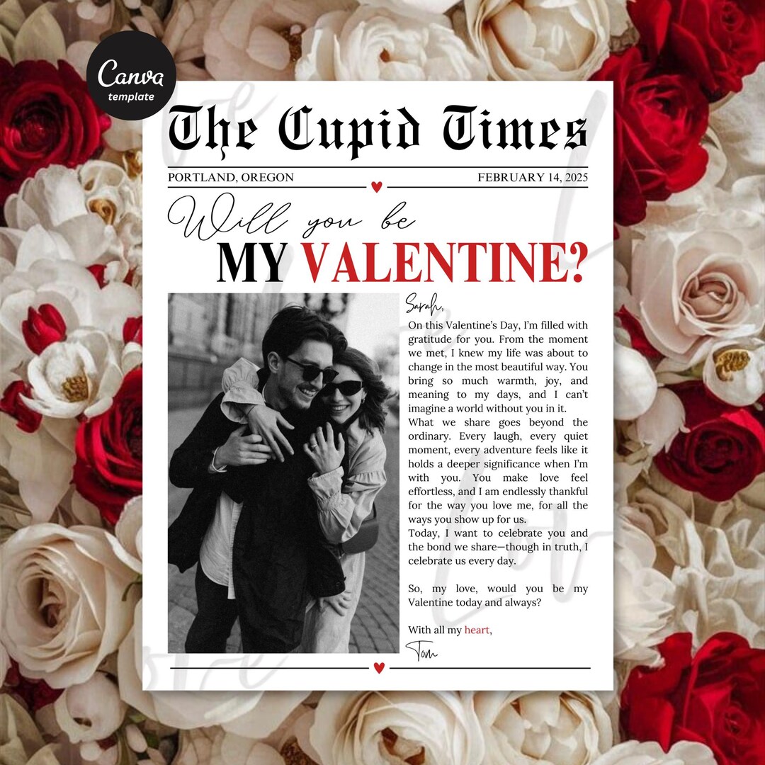 Valentines Day Newspaper Template, Valentine Day Gift, Personalized ...