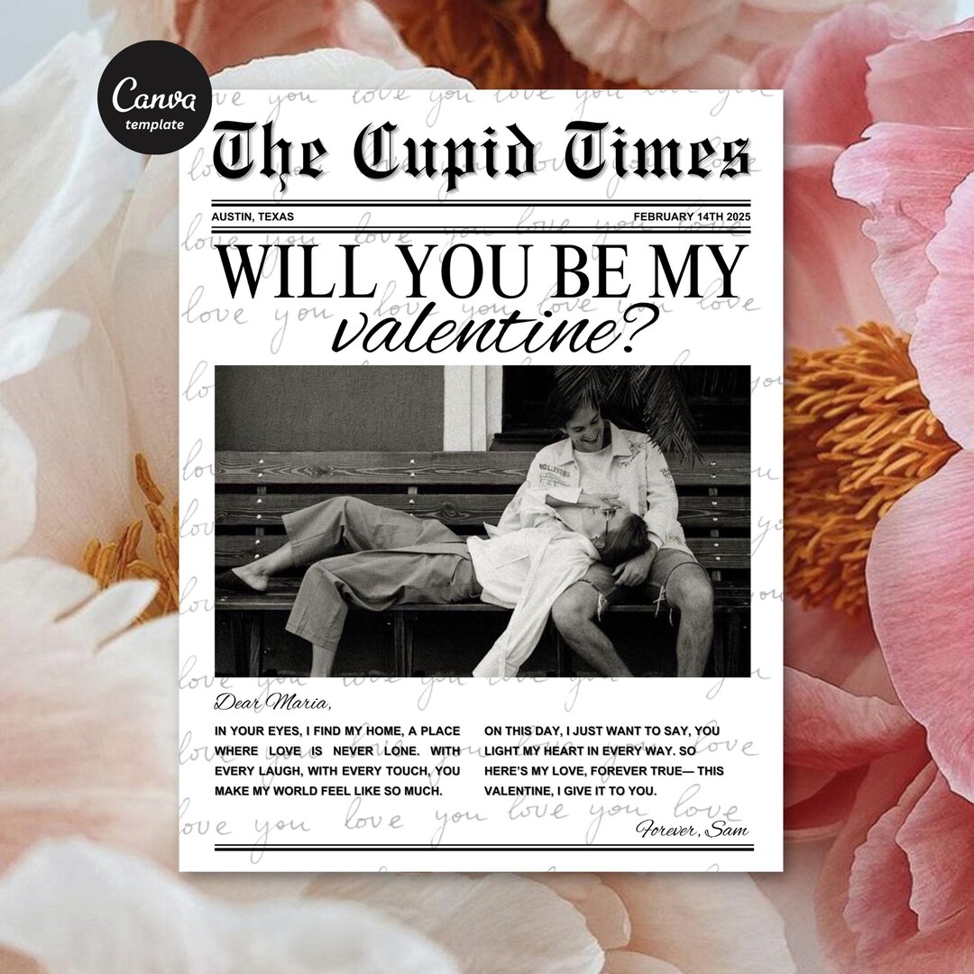 Valentines Day Newspaper Template, Valentine Day Gift, Personalized ...
