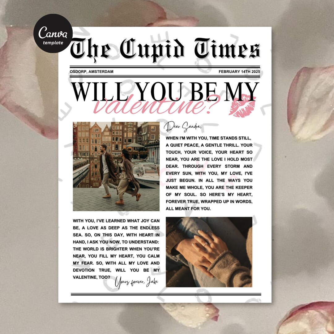 Valentines Day Newspaper Template, Valentine Day Gift, Personalized ...