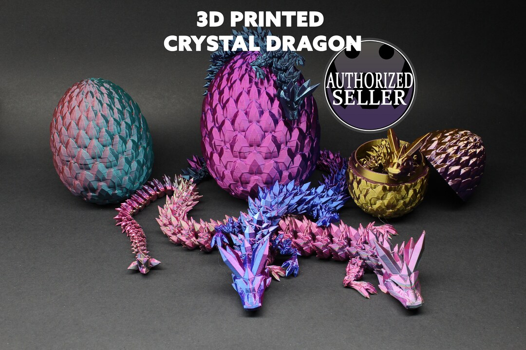 3D Printed Crystal Dragon - Articulated Dragon With Egg - Multiple ...