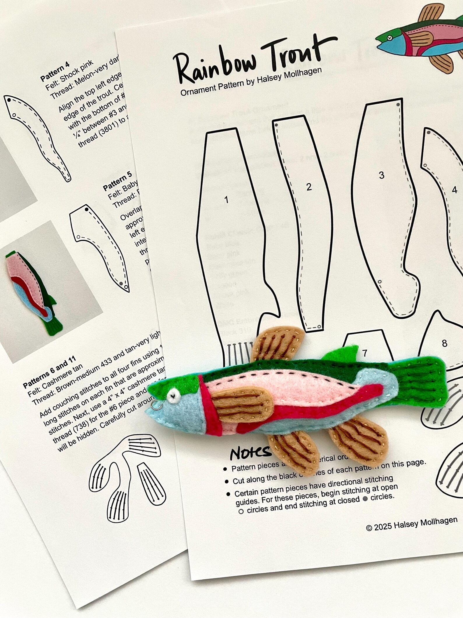 NEW! Sewing Pattern PDF Download | DIY Hooked Rainbow Trout Ornament ...