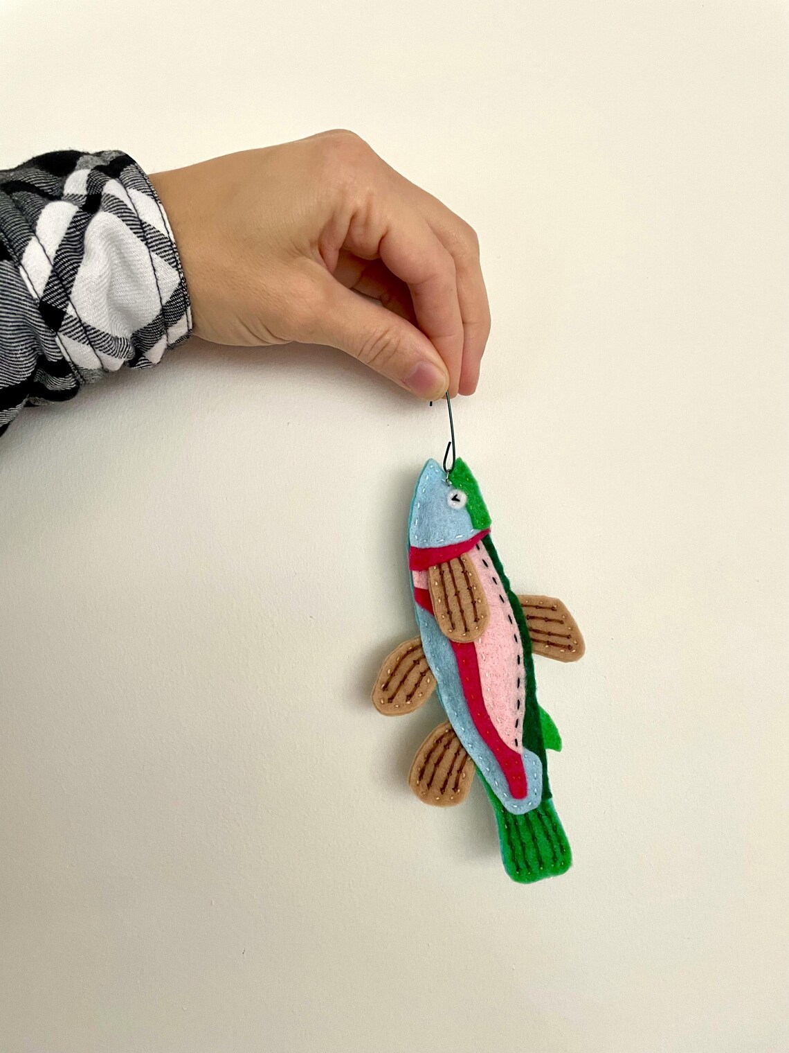 Hand Stitched Felt Rainbow Trout Ornament: Fish on a Hook - Etsy