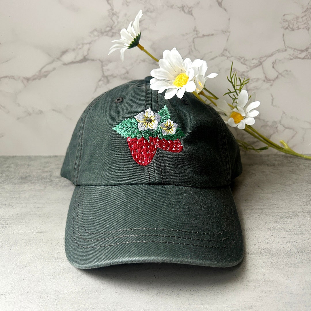 Embroidered Strawberry Dad Hat, Embroidered Floral Hat, Cottagecore ...