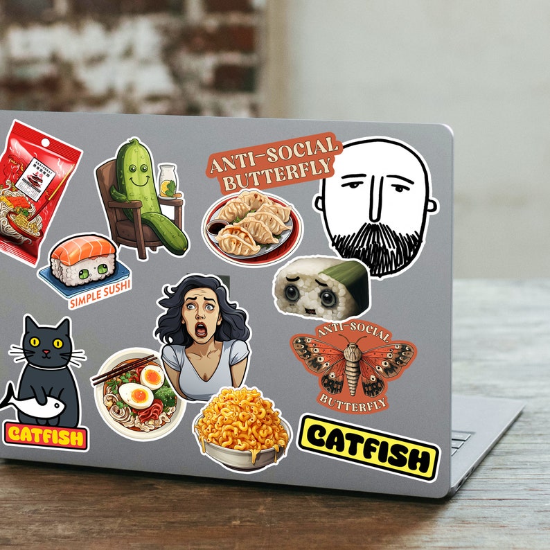 Blue Catfish Illustration Sticker Cute Cat Fish Waterproof Sticker ...