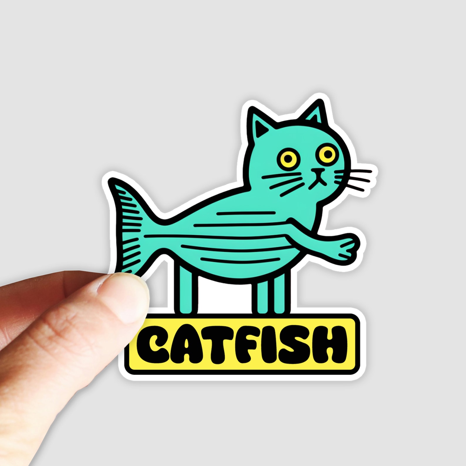Blue Catfish Illustration Sticker Cute Cat Fish Waterproof Sticker ...