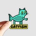 Blue Catfish Illustration Sticker Cute Cat Fish Waterproof Sticker ...