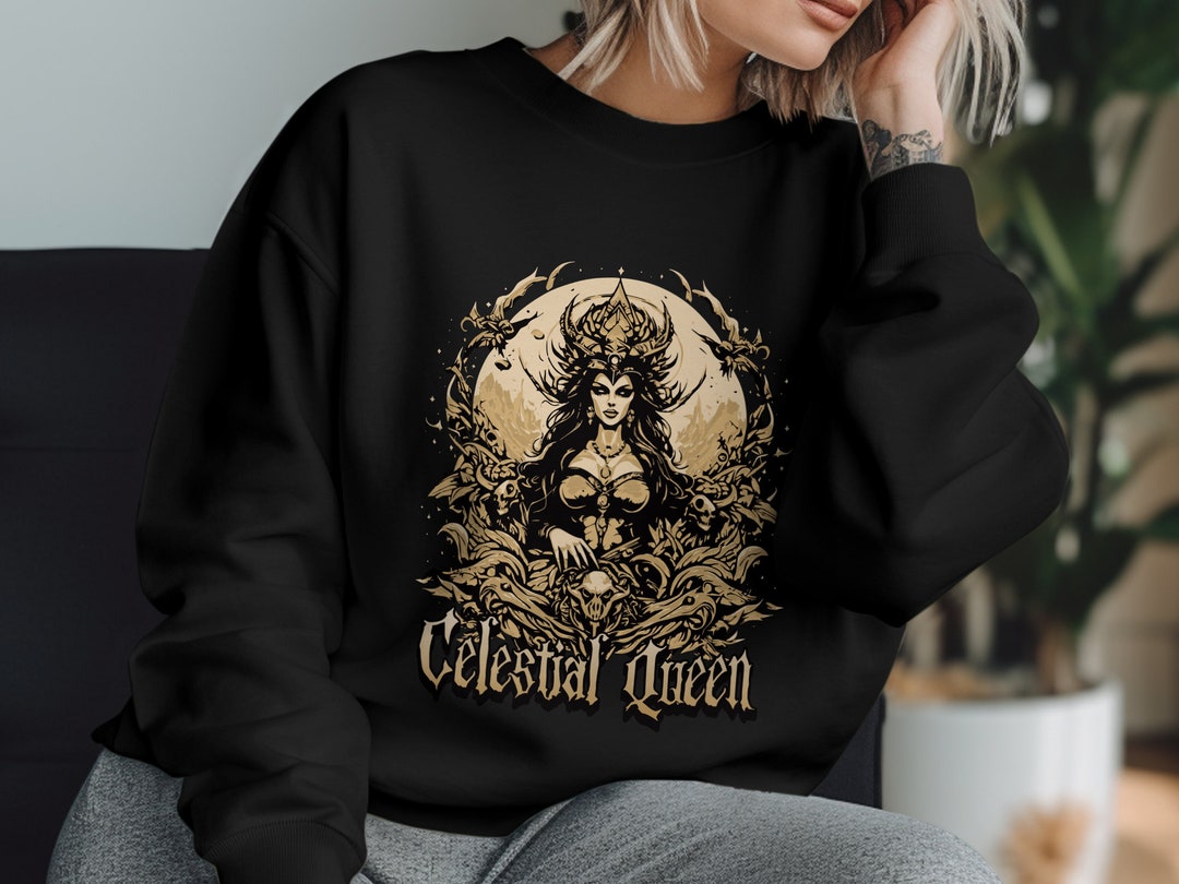 Gothic Celestial Queen Graphic Sweatshirt, Dark Fantasy Art Print ...