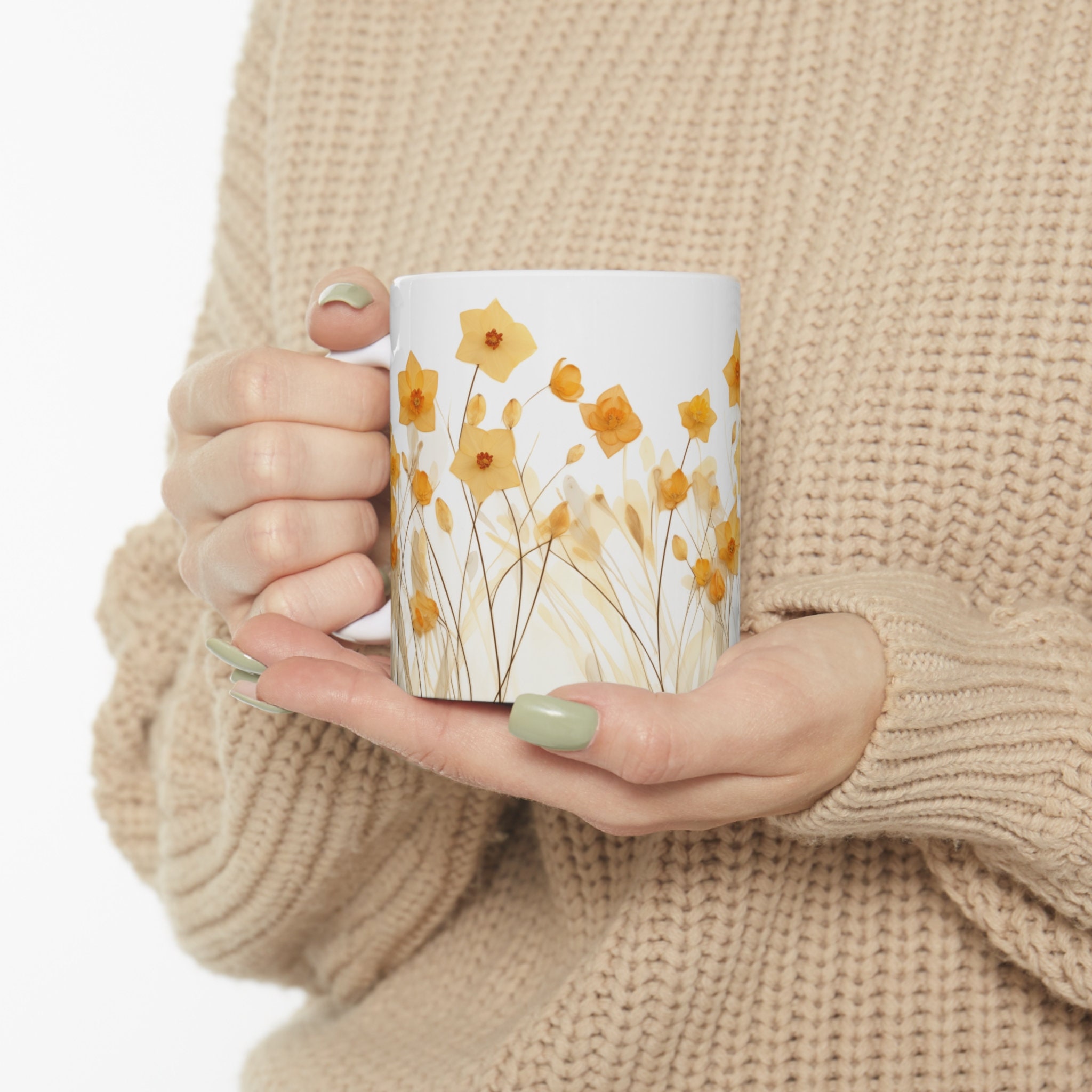 Daffodil Coffee Mug, Flower Mug, Coffee Mug, Tea Cup, Floral Print ...