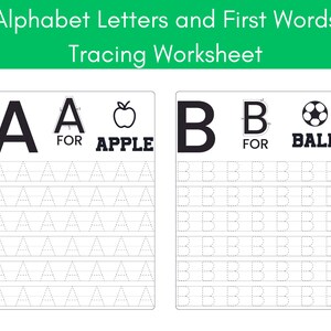 Alphabet Letters and First Words Tracing Worksheet - Etsy