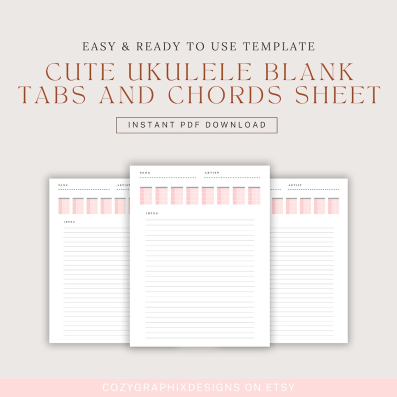 Ukulele Blank Tabs & Chords Chart Instant Download Blank Sheet Music ...